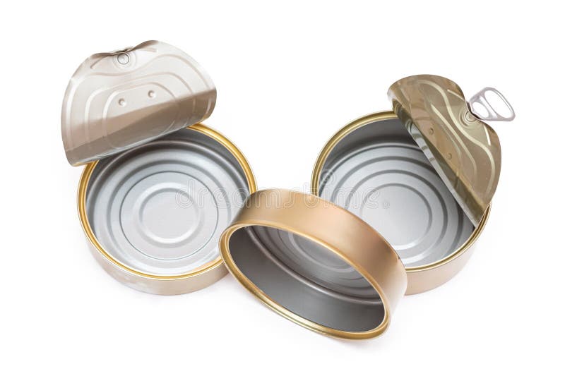 Three Opened Empty Tin Cans Isolated on White Background Stock Photo ...