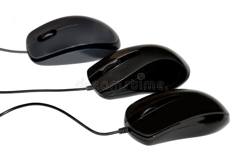Three Optical Computer Mouse Devices in a Row Isolated on White ...