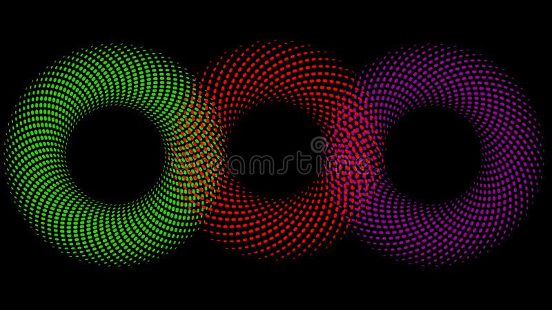 Three Optical Illusion Circles Consisting of Green, Red, and Purple ...