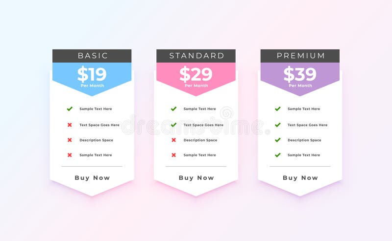 Three Option Pricing Table Template for UI UX App Stock Vector ...