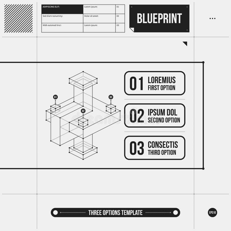 Three Options Template with Abstract 3d Element in Draft Style Stock ...