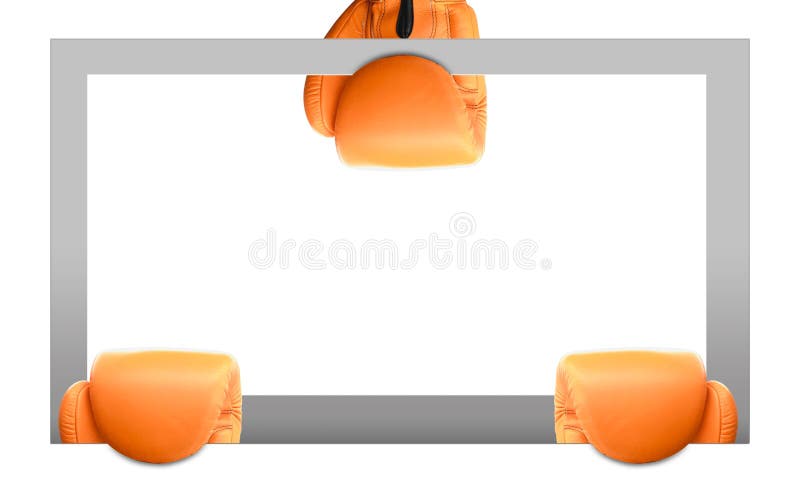 Three Orange and Black Boxing Gloves Holding a Gray Frame on White ...