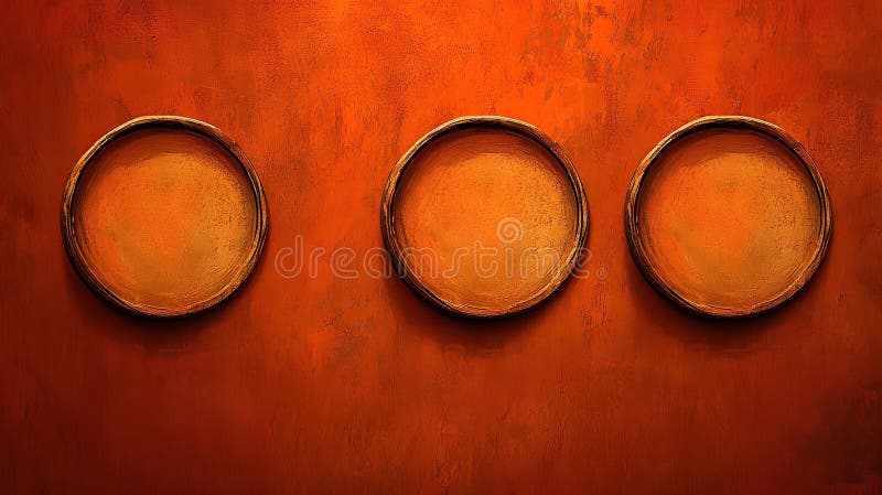 Three Orange Circular Frames on Rusty Textured Wall Stock Photo - Image ...