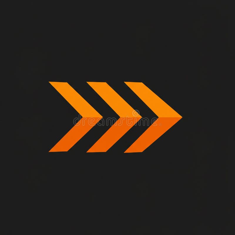 Three Orange 3D Arrows Aligned Horizontally on a Black Background ...