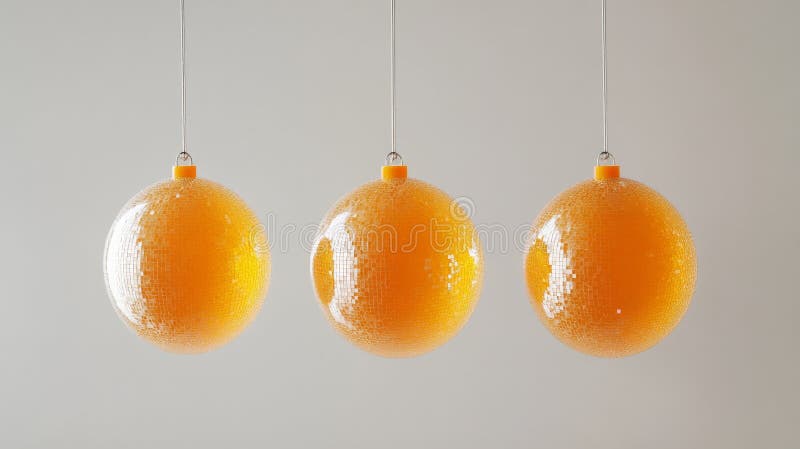 Three Orange Disco Ball Lights Hanging in a Row, Modern Decor Concept ...