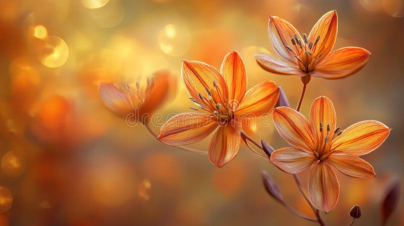 Three Orange Flowers Blossom in Golden Light Stock Illustration ...