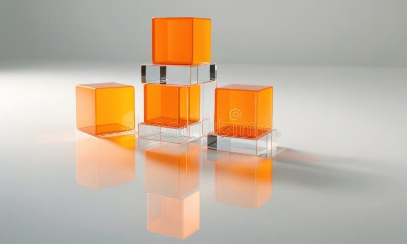 Three Orange Glass Cubes are Stacked on Top of Each Other. Stock ...