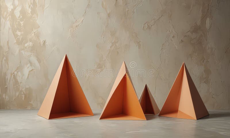 Three Orange Paper Triangles Varying Sizes are Arranged on Gray Surface ...