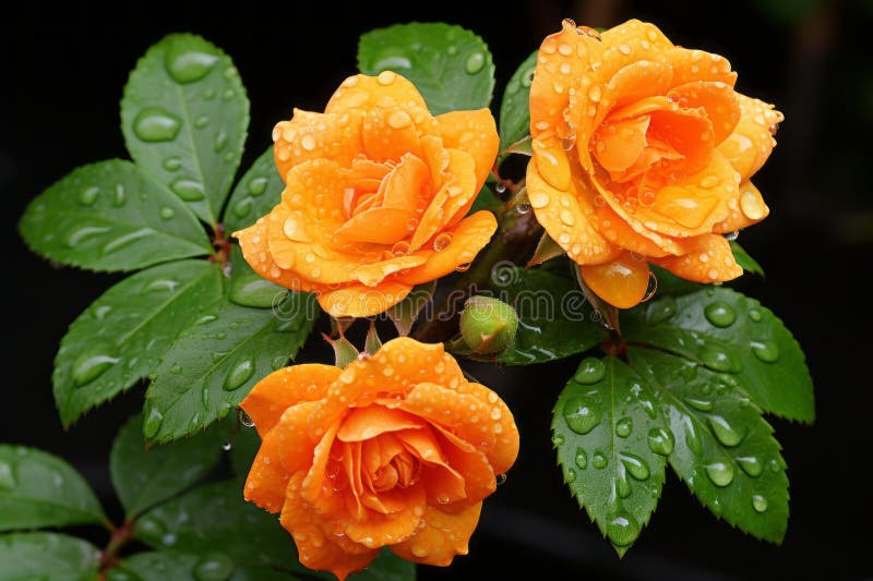 Three Orange Roses with Water Droplets on Them Stock Illustration ...