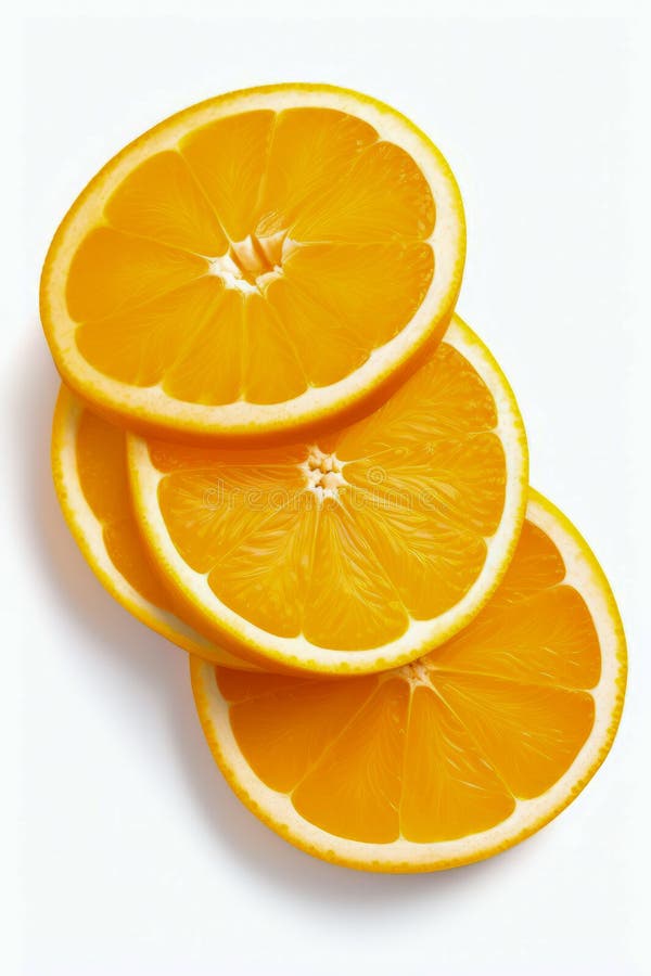 Three Orange Slices are Shown Stacked on Top of Each Other on White ...