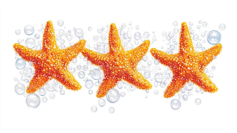 Three Orange Starfish with Bubbles on White Stock Photo - Image of ...