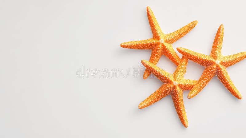 Three Orange Starfish on White Background,Seashell Composition, Summer ...