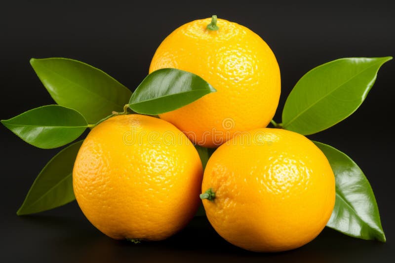 Three Oranges with Leaves on a Black Background Stock Illustration ...