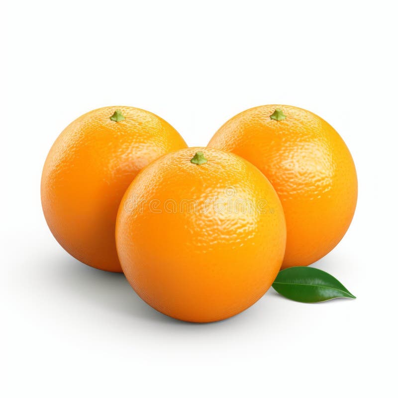Vibrant Photorealistic Rendering of Three Oranges on White Background ...