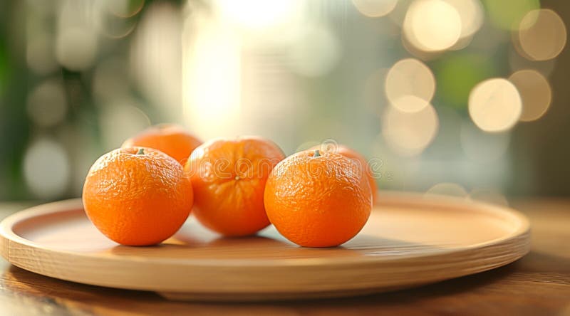 Three Oranges on a Plate on a Table Stock Illustration - Illustration ...