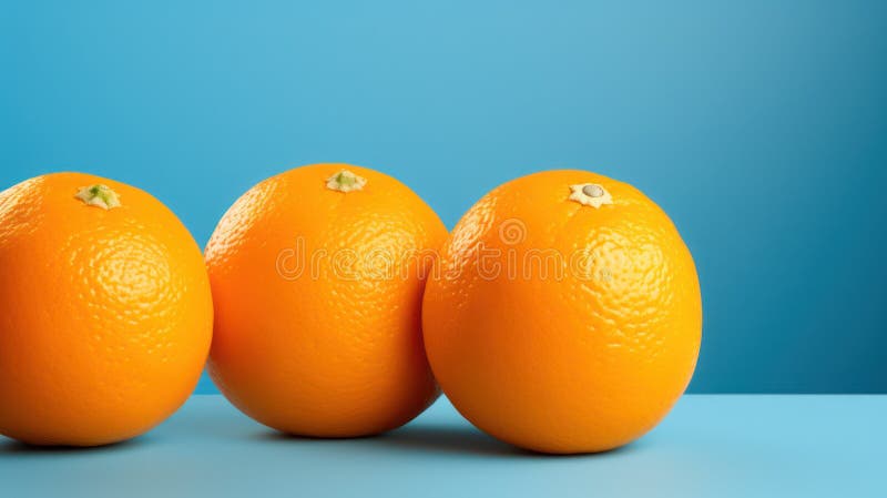 Three Oranges in a Row on Blue Background. 3d Rendering Stock ...