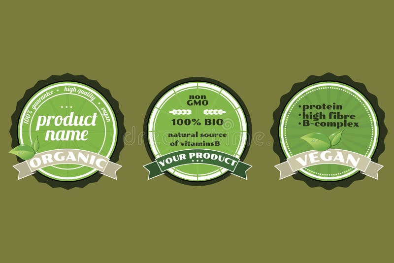 Three organic badges stock vector. Illustration of leaf - 32414508