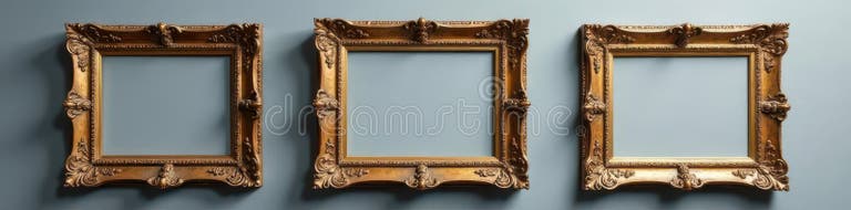 Three Ornate Antique Picture Frames, Gray Backdrop, Antique, Empty ...