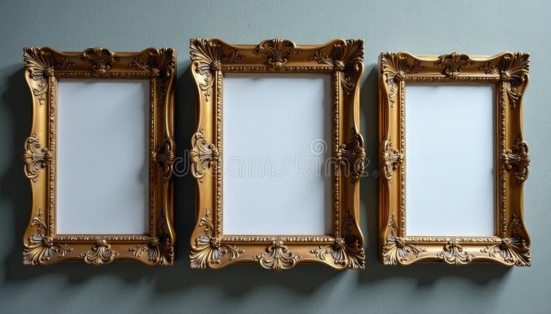 Three Ornate Antique Picture Frames, Gray Backdrop, Object, Retro Stock ...