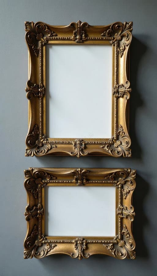 Three Ornate Antique Picture Frames, Gray Backdrop, Still Life, Mockup ...