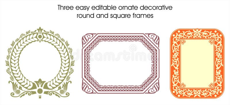 Three Ornate Decorative Round and Square Frames Stock Vector ...