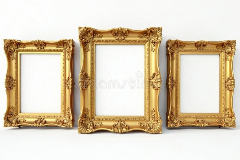 Three Ornate Gold Picture Frames, Isolated, Studio Shot, Frames ...
