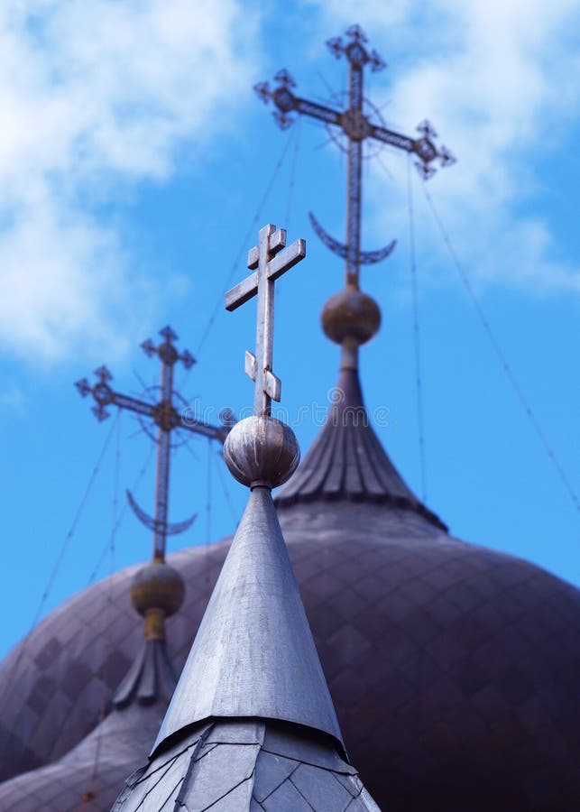 Three Orthodox cross stock image. Image of blue, dome - 21634857