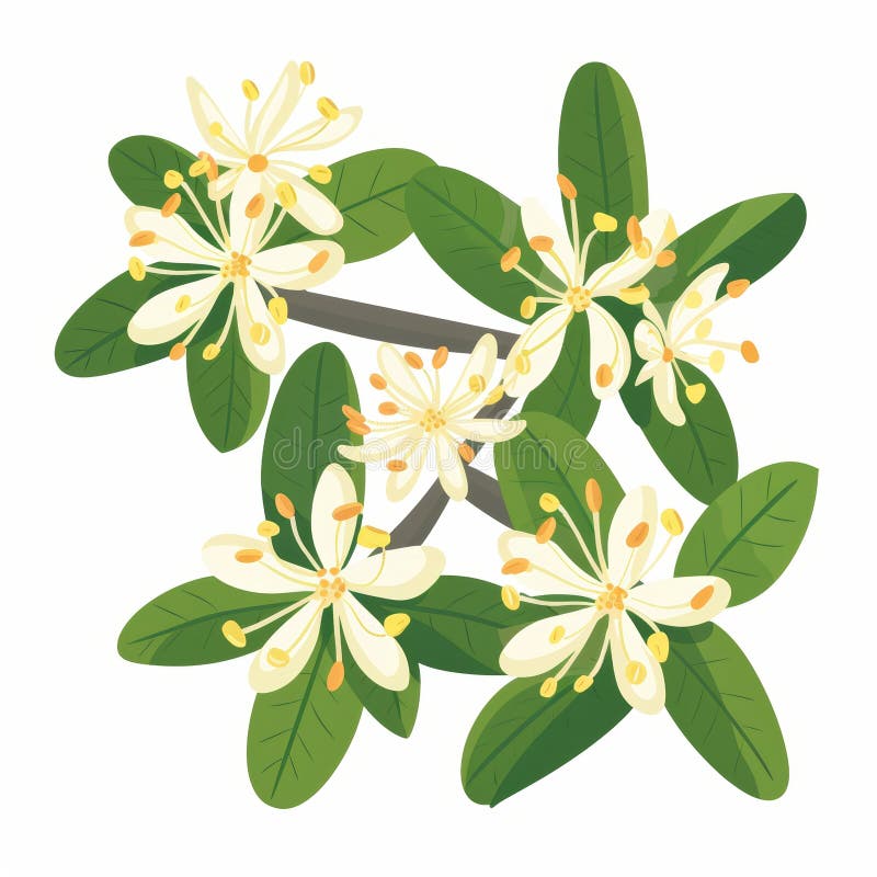 Three Osmanthus Flowers Flat Illustration on Pure White Background ...