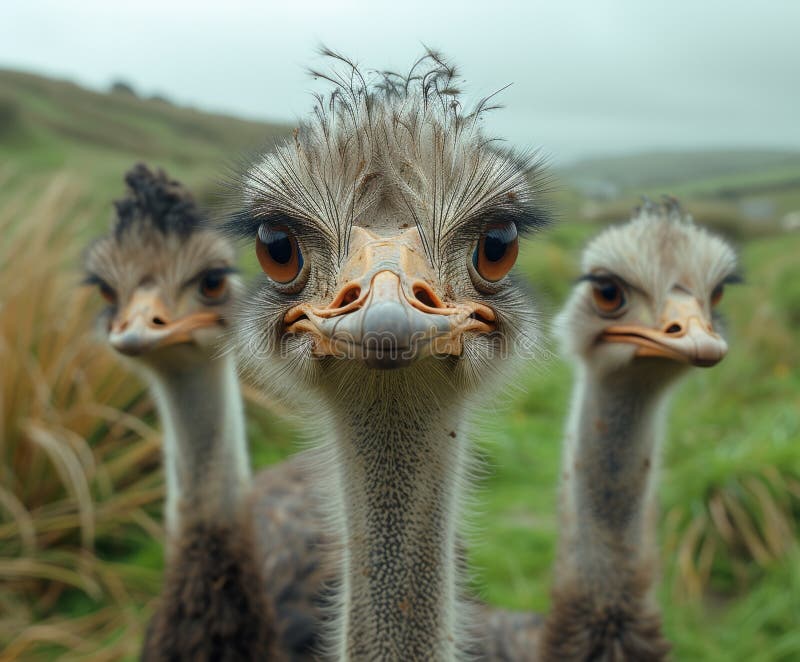 Three Ostriches Look at the Camera. Stock Image - Image of face, stare ...