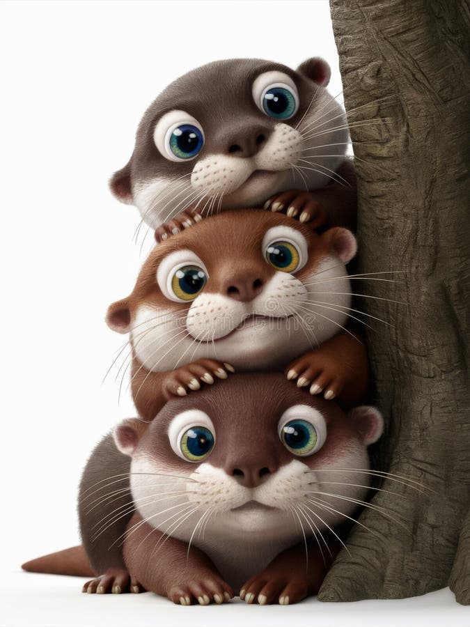Three Otters are Sitting on Top of Each Other in a Tree, AI Stock Image ...