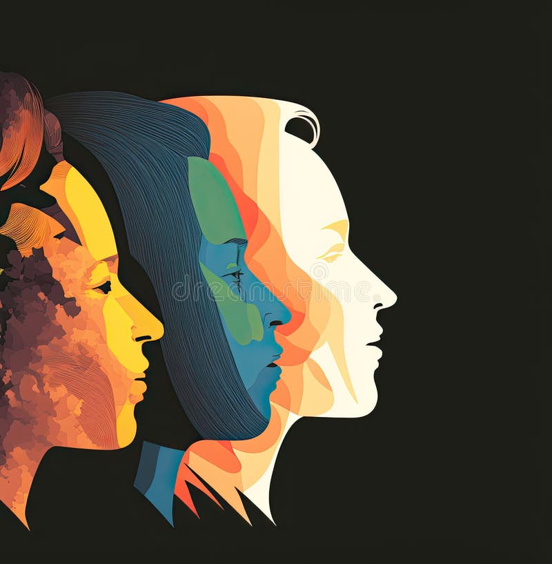 Three Overlapping Illustrations of Face Silhouettes. Generative Ai ...