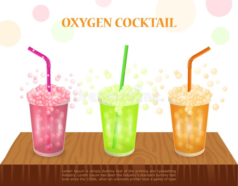 Three Oxygen Cocktail On Table. Concept For Spa Center. Stock Vector ...