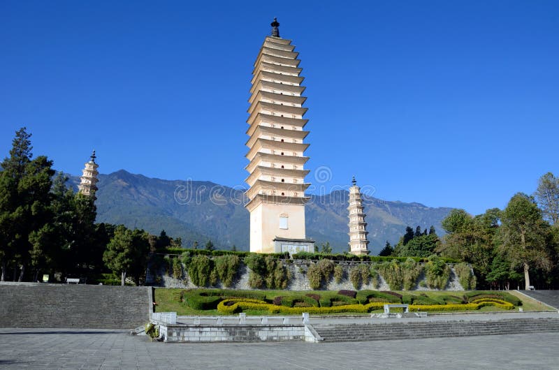 Three Pagodas stock image. Image of pond, temple, chongsheng - 47610061