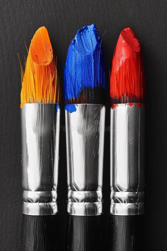 Three Paint Brushes with Different Colors of Paints on Them, AI Stock ...