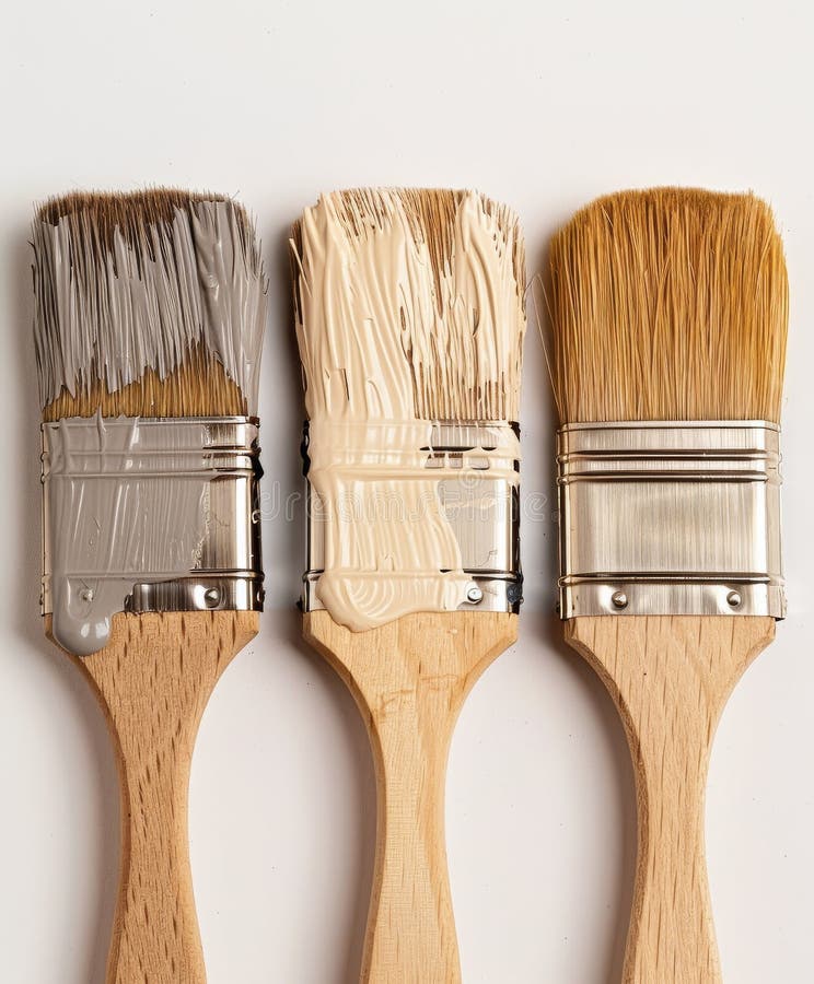 Three Paint Brushes with Different Shades of Paint Stock Photo - Image ...