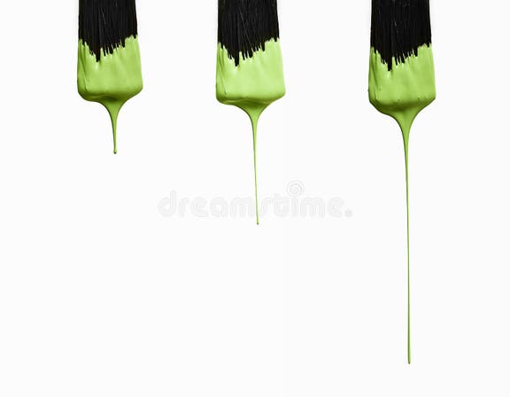 Three Paint Brushes with Dripping Green Paint Stock Image - Image of ...