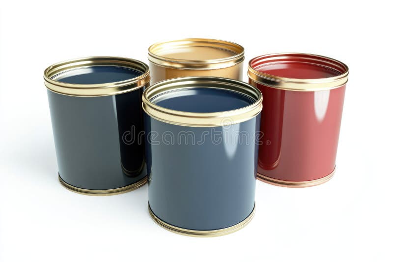 Three Paint Cans Sit on a White Surface, Ready for Use Stock Image ...