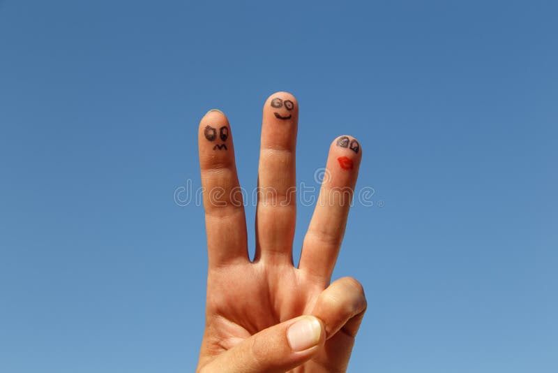 Three Painted Fingers with Sky Background Stock Photo - Image of ...