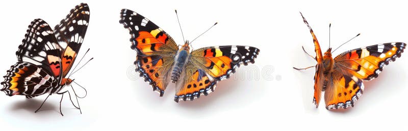 Three Painted Lady Butterflies on a White Background, High-definition ...