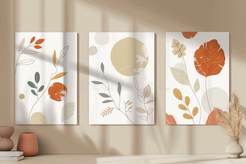 Three Paintings Displayed on a Wall in a Room. Ideal for Interior ...