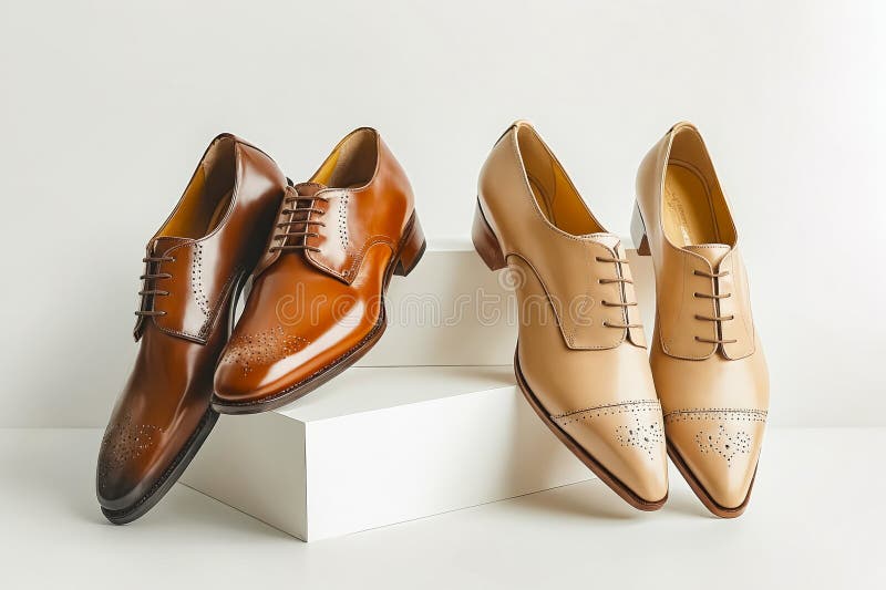 Three Pairs of Brown and Tan Shoes on a White Background. Generative AI ...