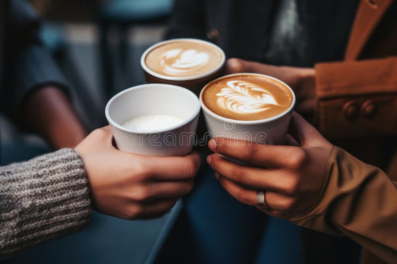 Three Pairs of Hands Holding Coffees Stock Photo - Image of shop ...