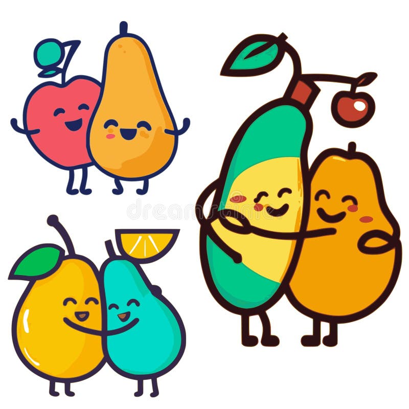 Happy Fruits Hugging Vector Graphics Stock Illustration - Illustration ...