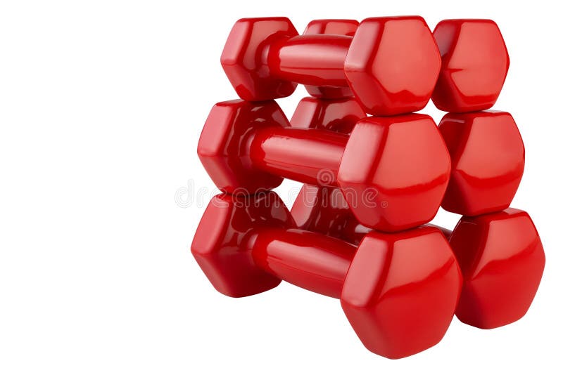 Three Pairs of Red Dumbbells of Different Weights, Stacked One on Top ...