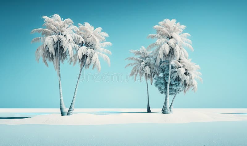 Three Palm Trees in the Snow on a Blue Sky Day Stock Illustration ...