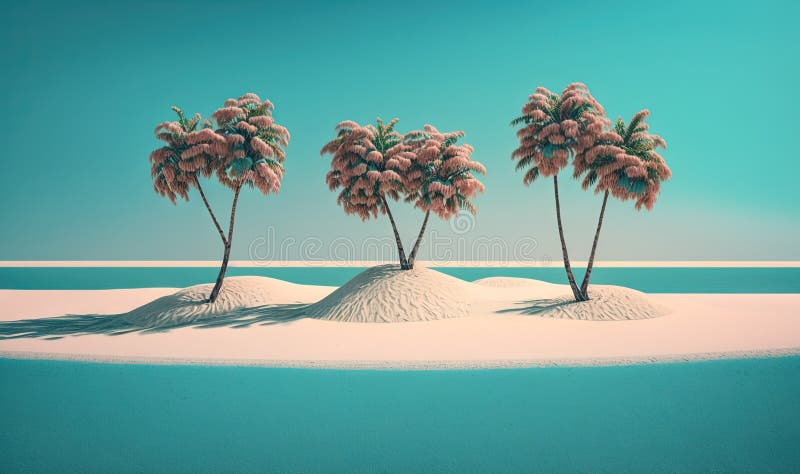 Three Palm Trees are Standing in the Sand on a Beach Stock Illustration ...
