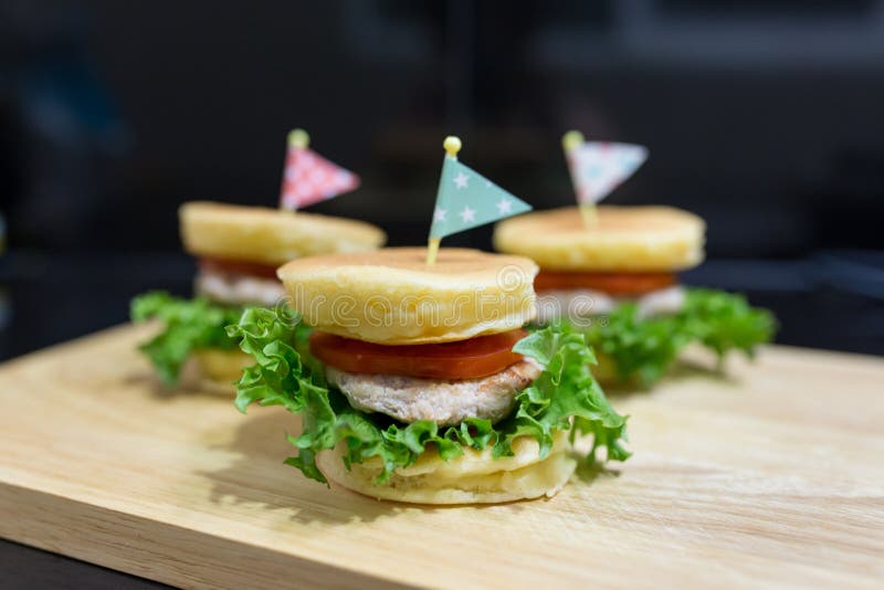 Three pancake burger stock photo. Image of homemade - 115695552