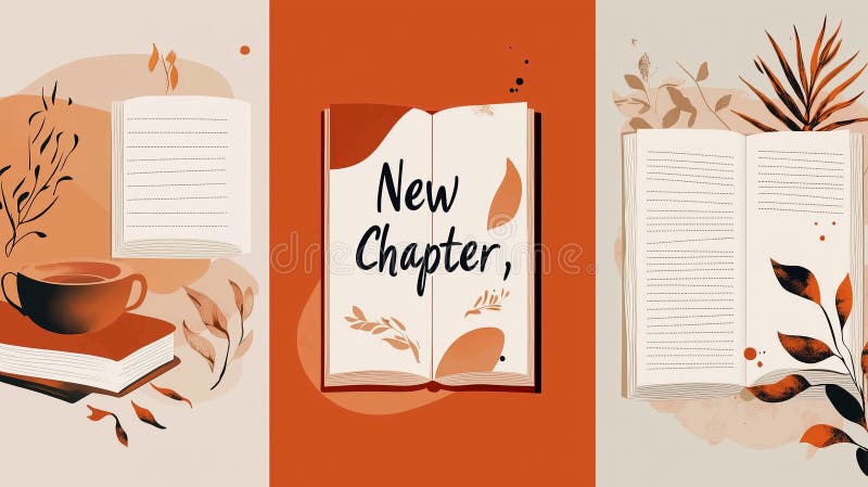 Three-panel Illustration Featuring Open Books with Autumn-themed ...