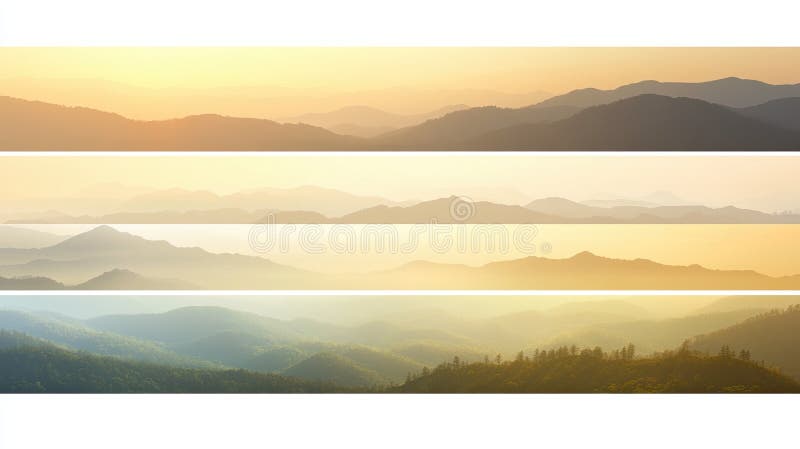 Three-Panel Panoramic Mountain Ranges with Color Gradient Stock ...