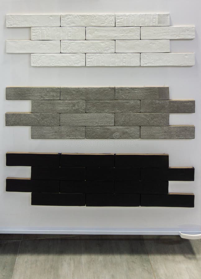 Three Panels with Rectangular Tile Samples in White, Grey, Black ...